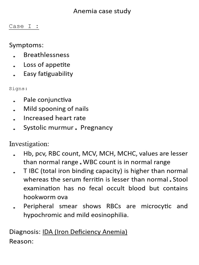 Anemia Case Studies: Diagnosis & Treatment | PDF | Anemia | Vitamin B12