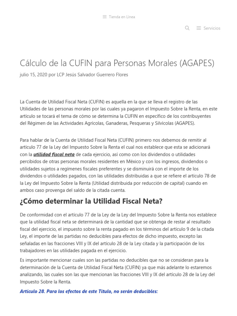 Cálculo CUFIN para AGAPES: Guía Práctica | PDF | Impuesto sobre la ...