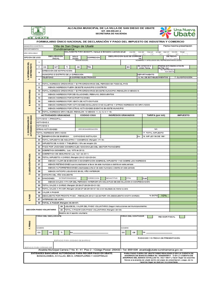 54813_formulario-unico-nacional--ica-2022-1 (1) | PDF | Economias | Comercio