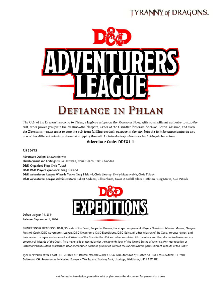 DDEX1-1 Defiance in Phlan | PDF | Dungeons & Dragons | Role Playing Games