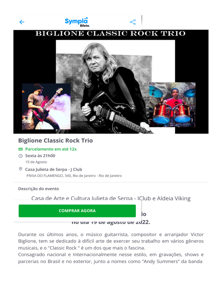Biglione Classic Rock Trio - Sympla Bileto - Compre Seu Ingresso Online | PDF