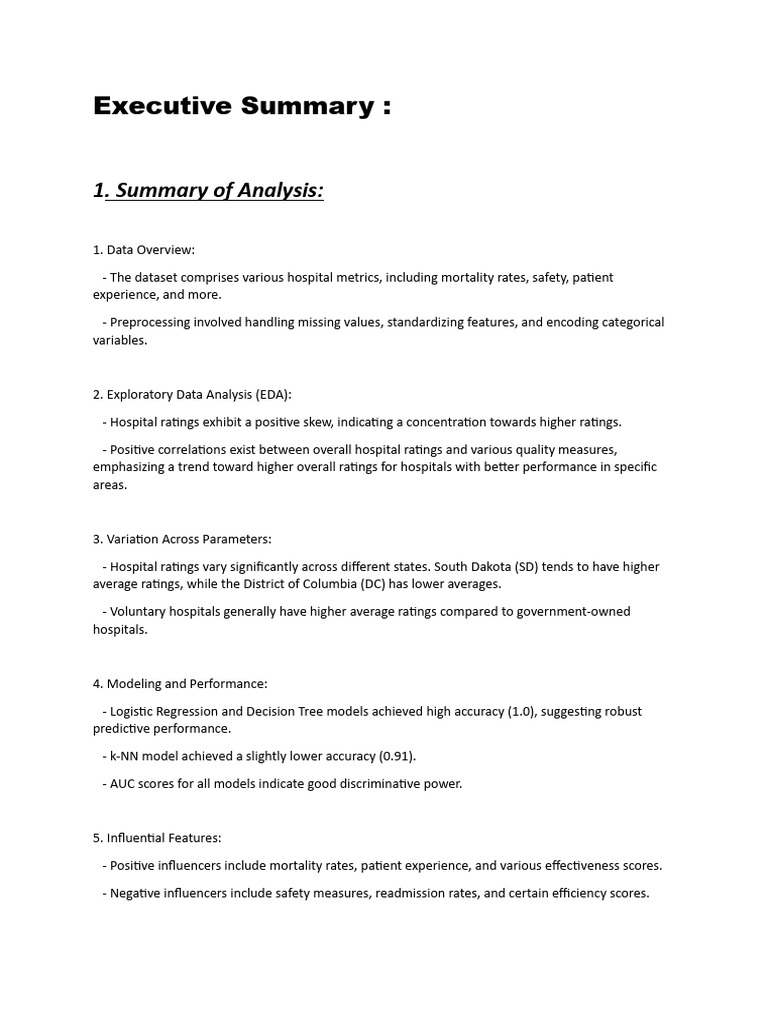 Executive Summary Hospital Rating | PDF | Patient | Hospital