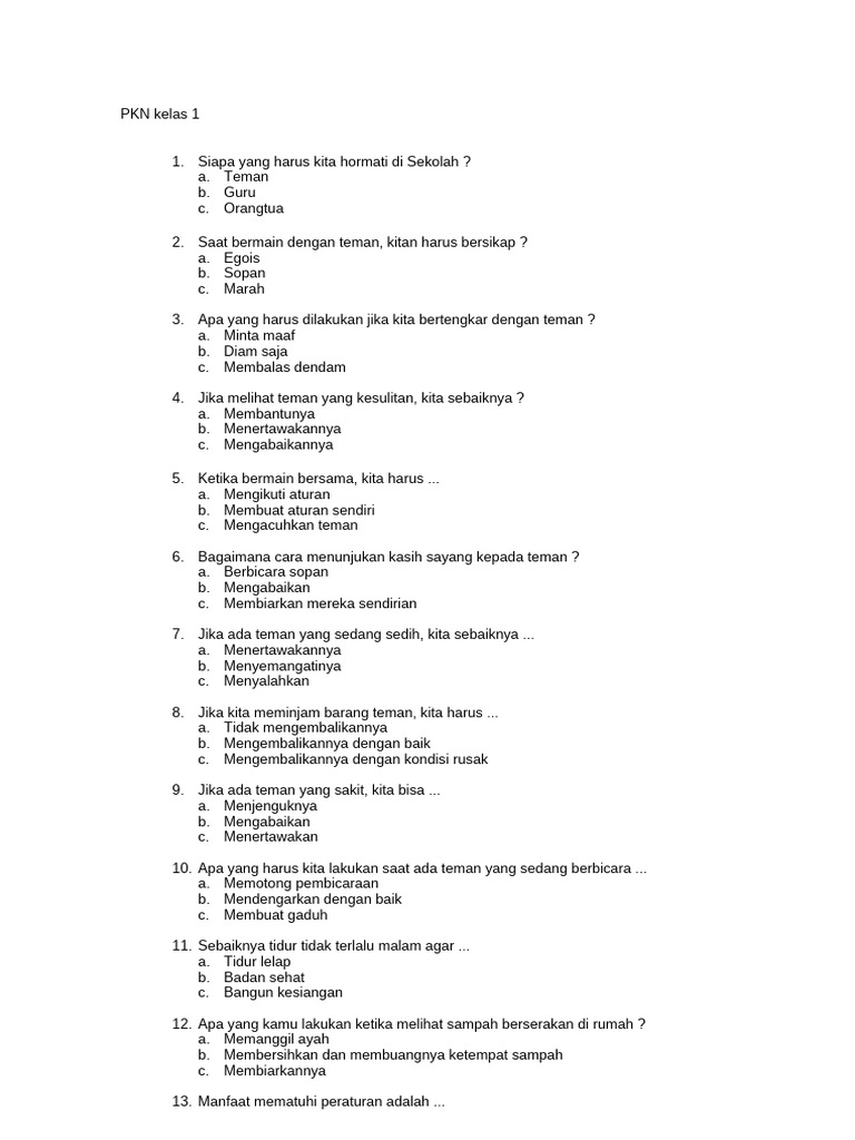 Soal PAS Kelas 1 2024 - 2025 | PDF