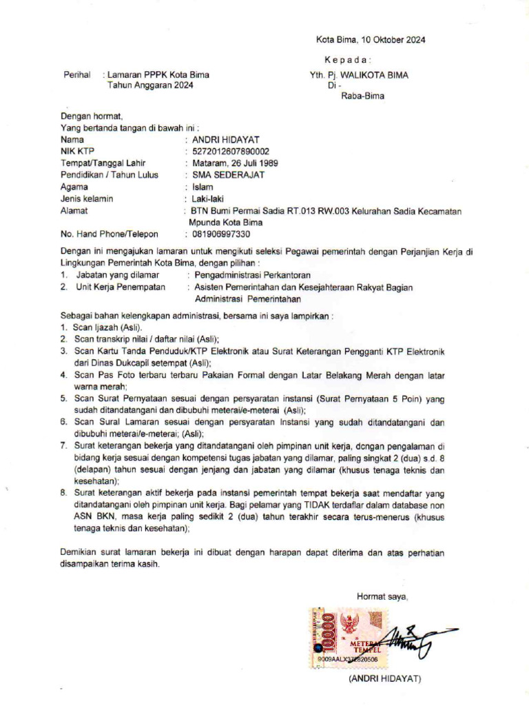 Surat Lamaran PPPK | PDF