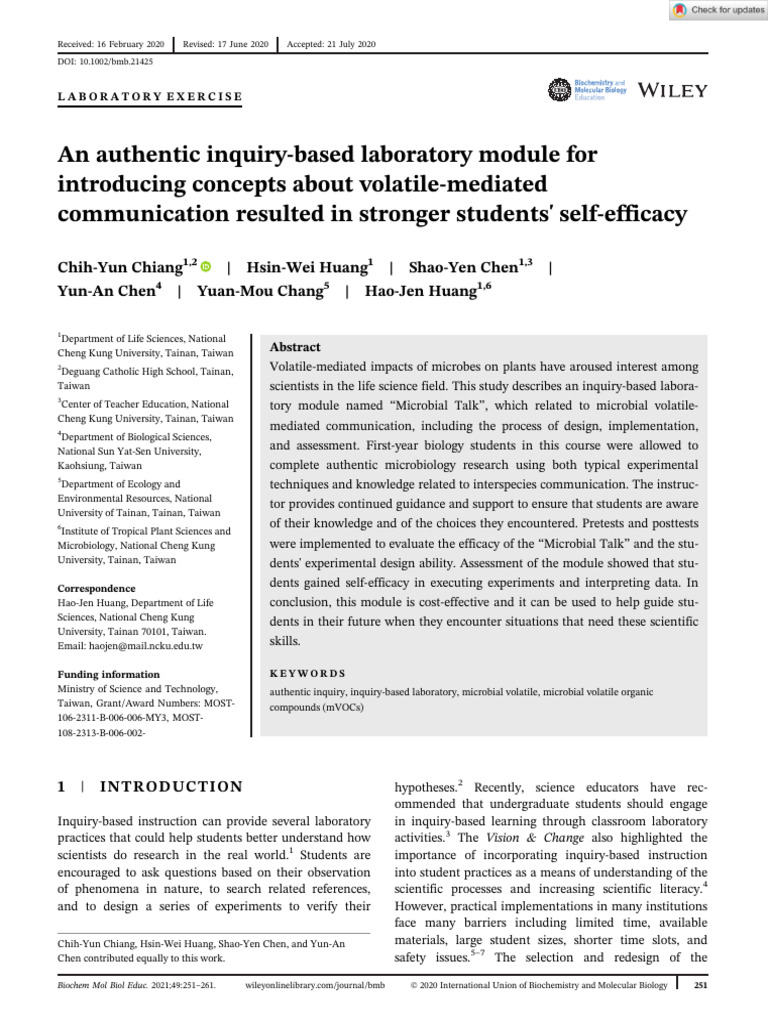 Biochem Molecular Bio Educ - 2020 - Chiang - An Authentic Inquiry‐Based ...