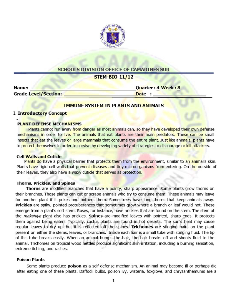 Plant and Animal Immune Systems | PDF | Immune System | Venom