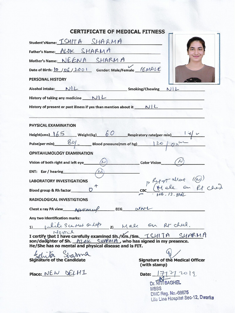 Medical Fitness Certificate | PDF