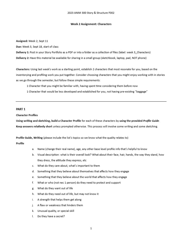 WK 2 - Assign - Character Profiles | PDF