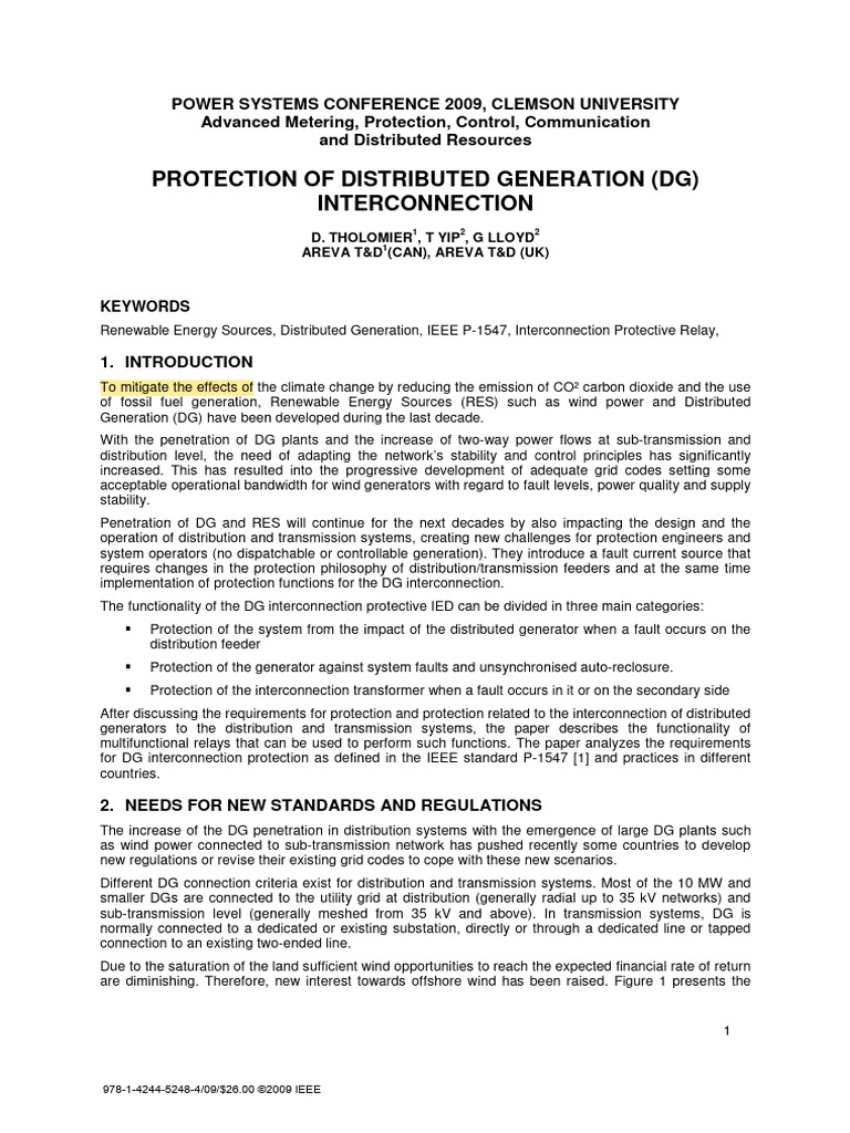 Protection of Distributed Generation DG | PDF | Electrical Grid ...