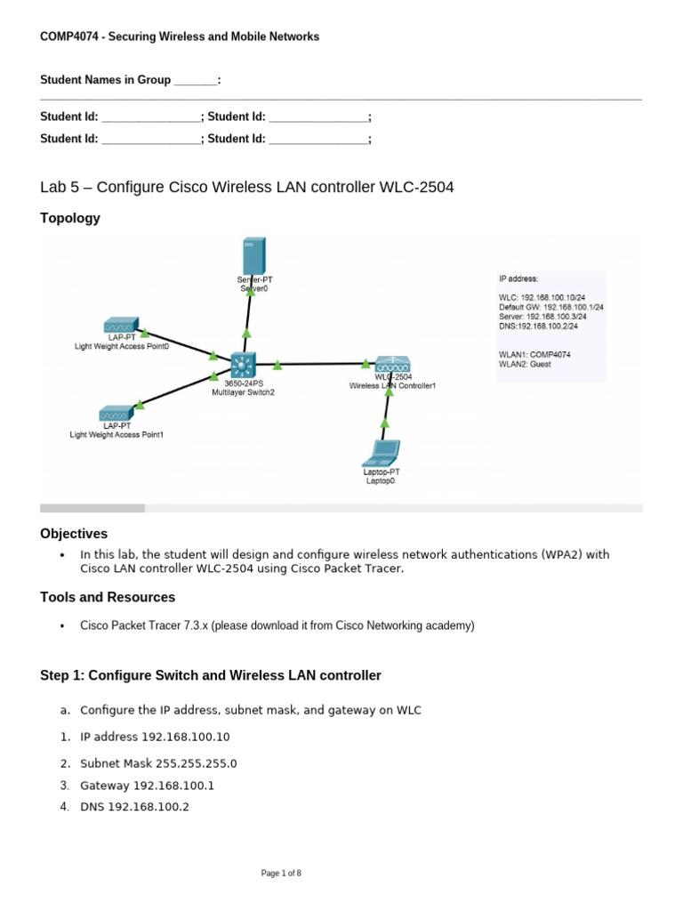 Lab 5 - Configuring Cisco WLC-2504 | PDF