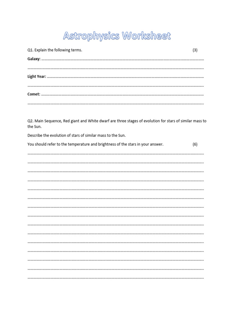 Astrophysics Worksheet | PDF | Planets | Solar System