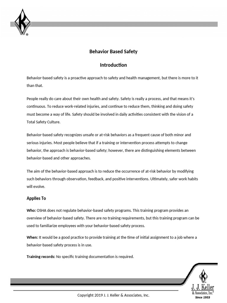 Behavior Based Safety Introduction | PDF