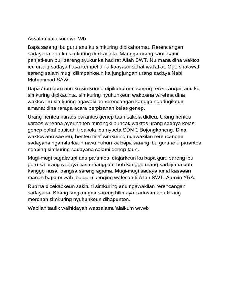 Pidato Perpisahan Kelas 6 SD | PDF