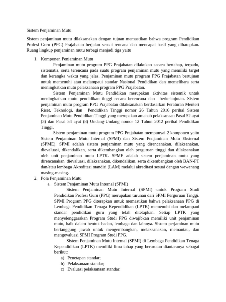 Penjaminan Mutu Program PPG Prajabatan | PDF