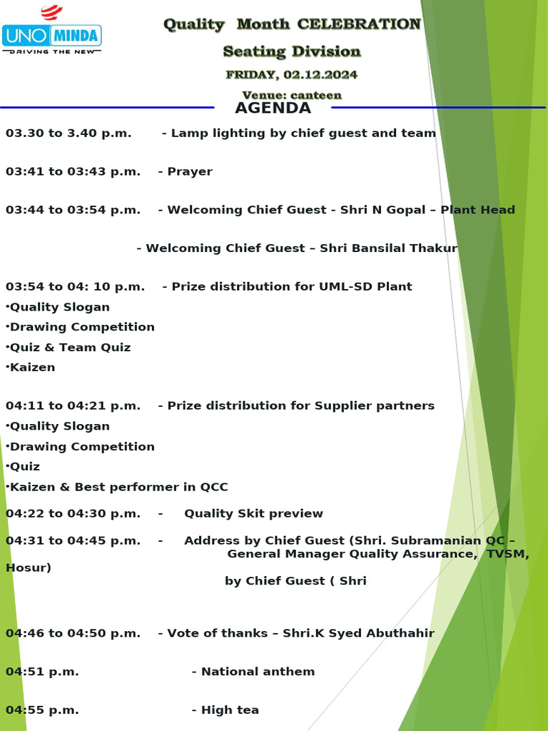 Quality Event Agenda Overview | PDF