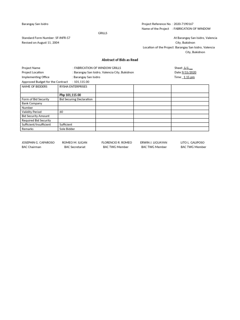 Abstract of Bids As Read | PDF