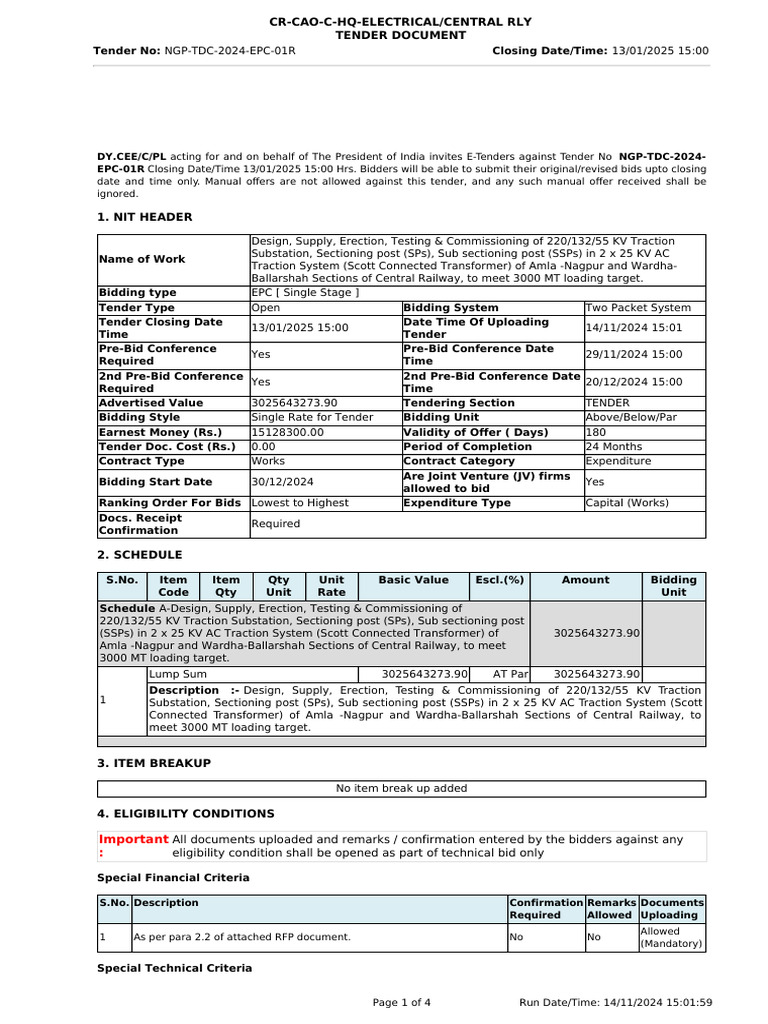 Central Railway Tender NIT | PDF | Request For Proposal | Limited Liability Partnership