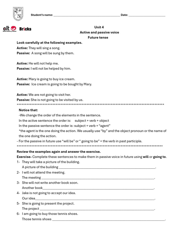 Active vs. Passive Voice: Future Tense | PDF