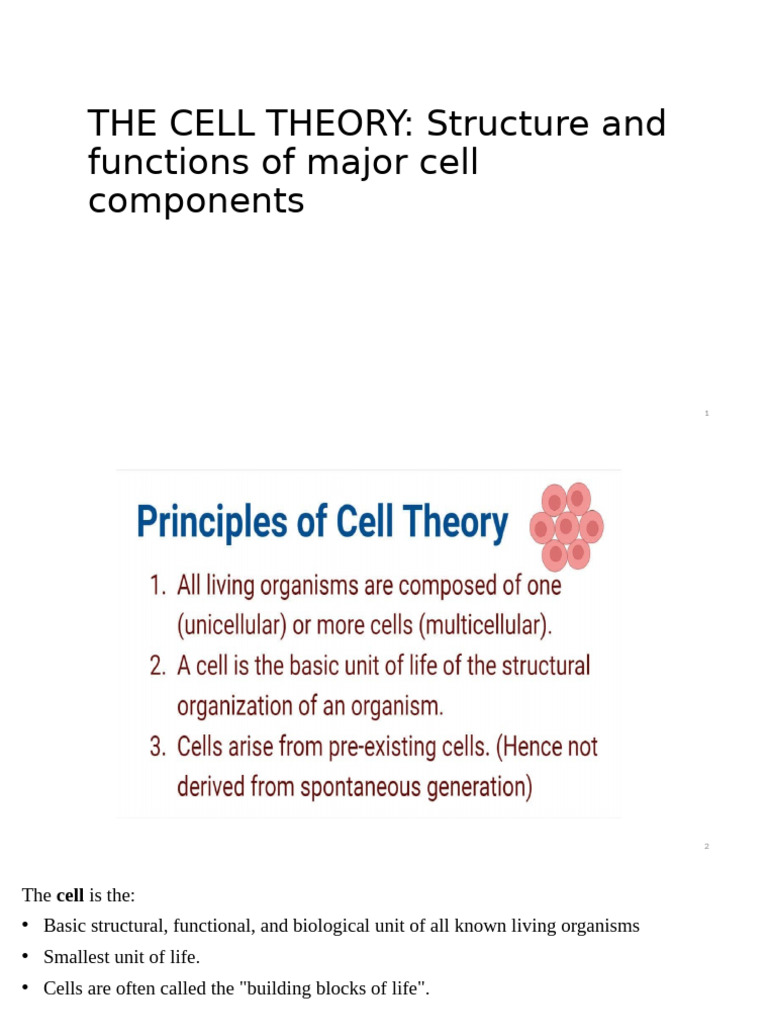 The CELL THEORY Structure and Functions of Major Cell Components | PDF | Cell (Biology) | Bone