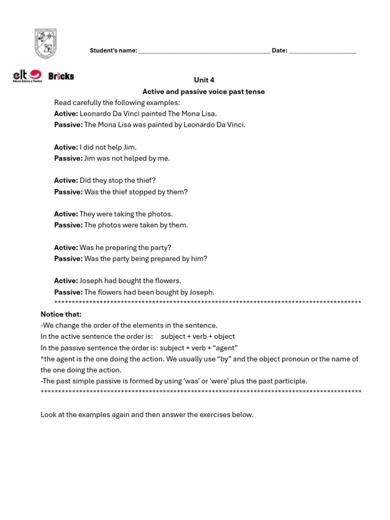02_Unit 4_ Active and passive voice_ Worksheet 2_ past tense | PDF | Verb | Linguistic Morphology