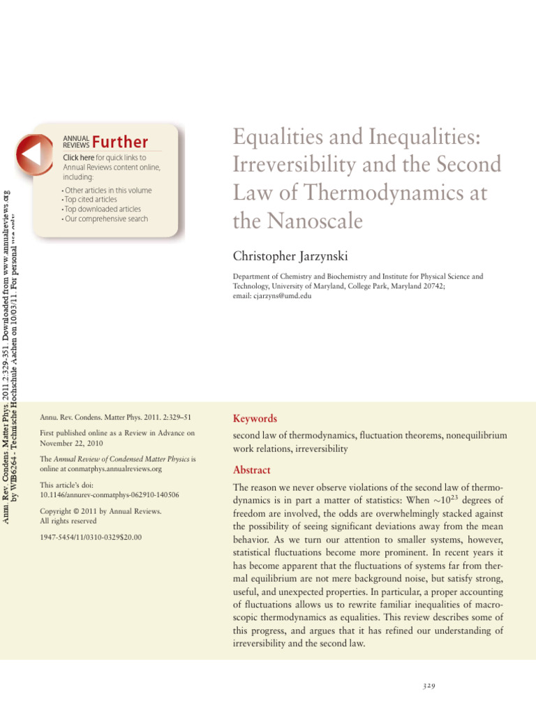 Jarzynski AnnRevCondMat | PDF | Thermodynamic Equilibrium | Thermodynamics