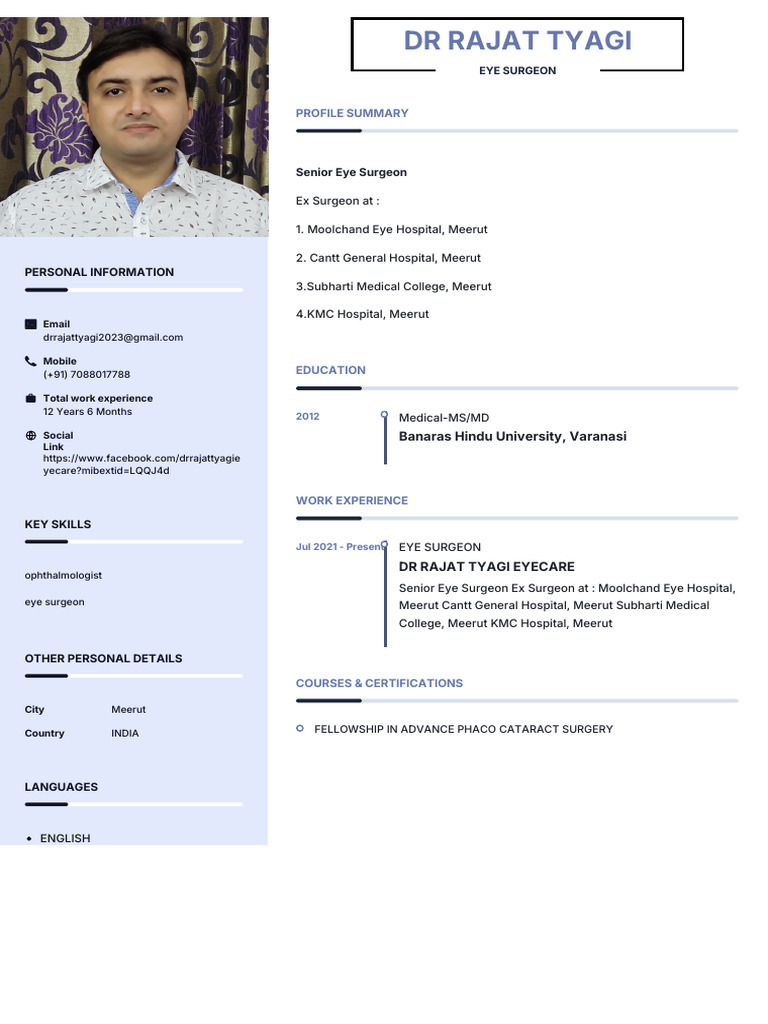 Dr. Rajat Tyagi: Senior Eye Surgeon, Meerut | PDF