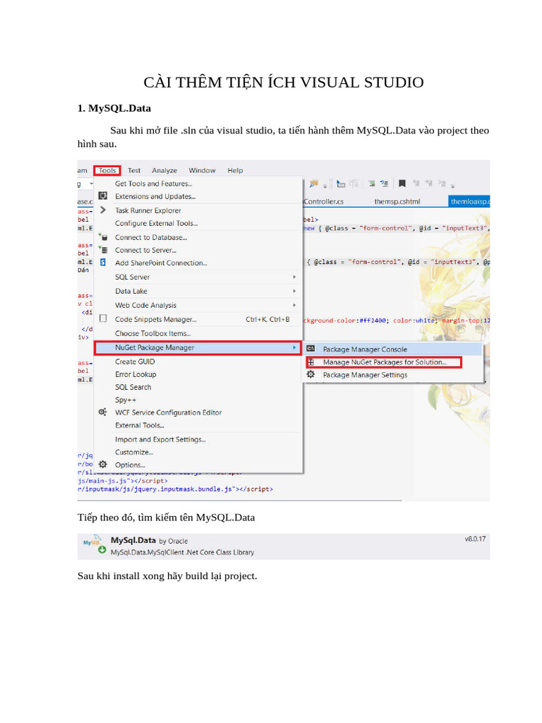Cài MySQL.Data cho VISUAL STUDIO 2017 | PDF