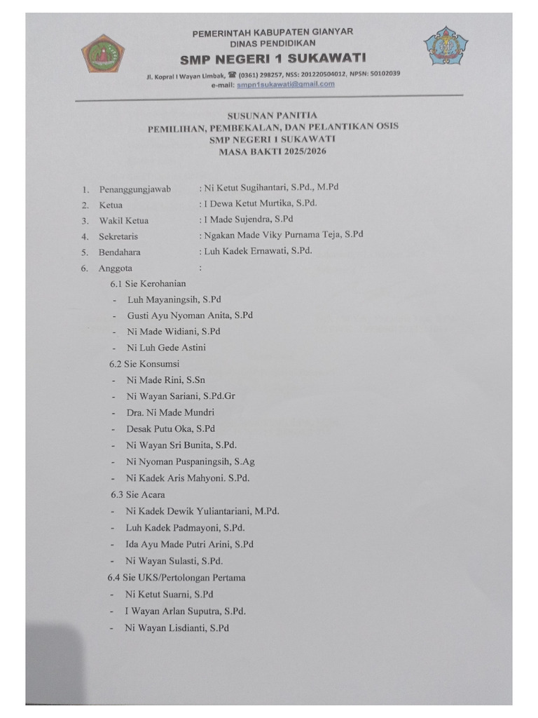 Susunan Panitia Pemilihan Pengurus Osis | PDF