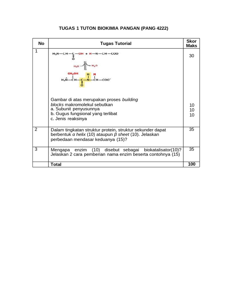 Soal Tugas 1 Tuton Biokimia Pangan PANG4222 | PDF
