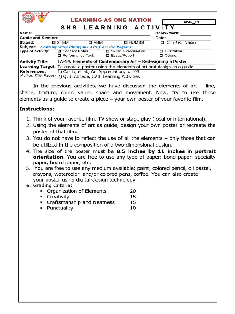 CPAR LAS 19 Elements of Art - Redesigning a Poster | PDF