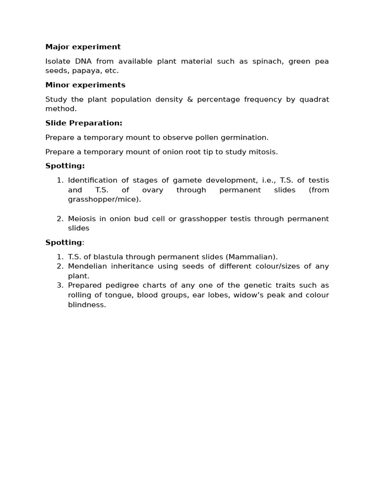 Xii Biology Experiments | PDF