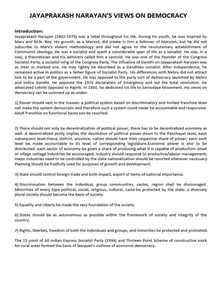 Jayaprakash Narayan's Democracy Views | PDF | Brahman | Ātman (Hinduism)