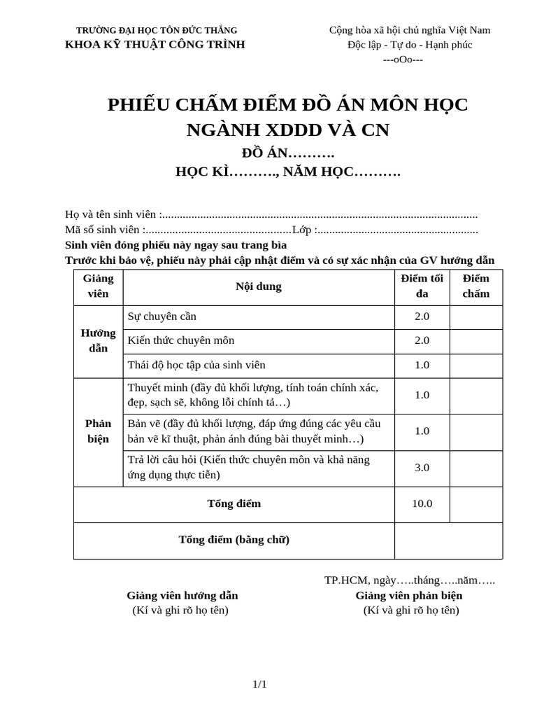 Phieu Cham Do An Thep (HD + PB) | PDF