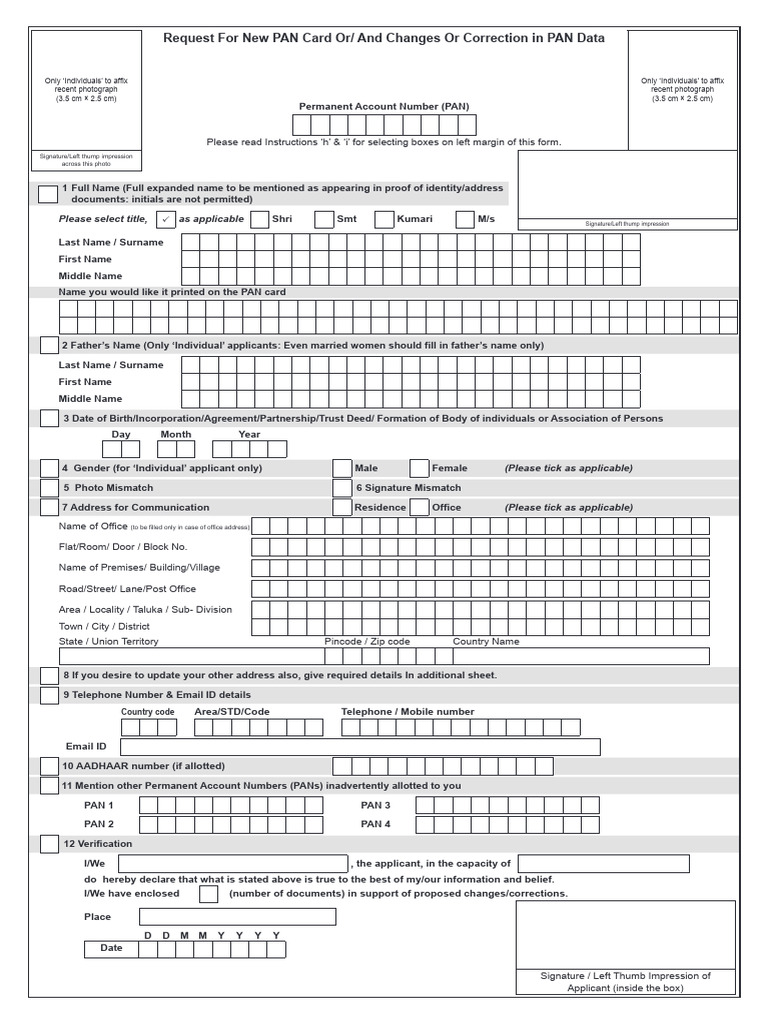 form-for-pan-card-correction | PDF | Identity Document | Access Control