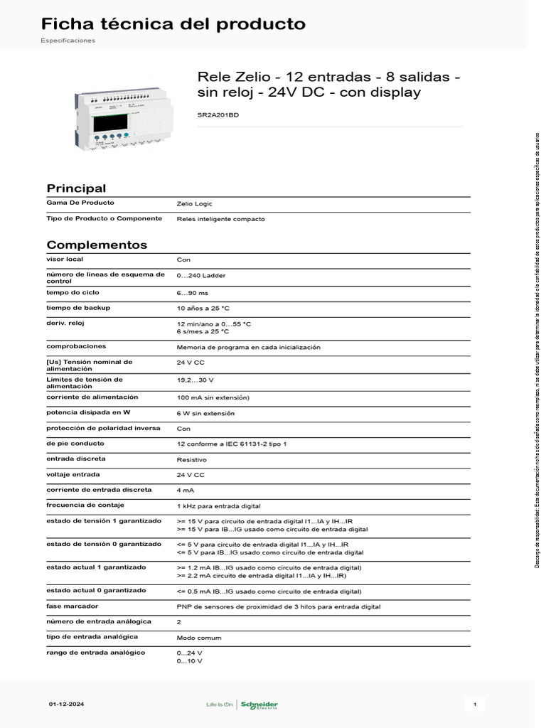 Schneider Electric_Zelio-Logic_SR2A201BD | PDF | Red eléctrica | Relé