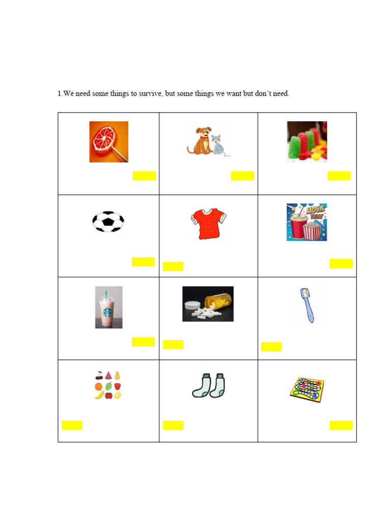 Wants Vs Needs Activity ALEXIS | PDF