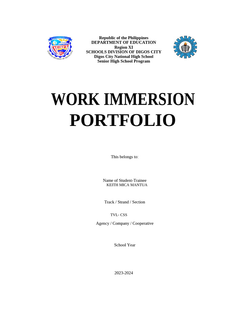 WORK - IMMERSION - PORTFOLIO-dicnhs-tvl Mica | PDF | Job Interview ...