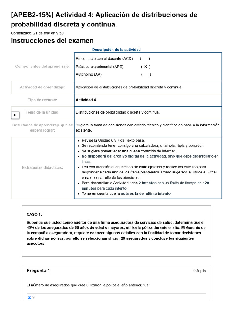 Examen - (APEB2-15%) Actividad 4 - Aplicación de Distribuciones de Probabilidad Discreta y ...