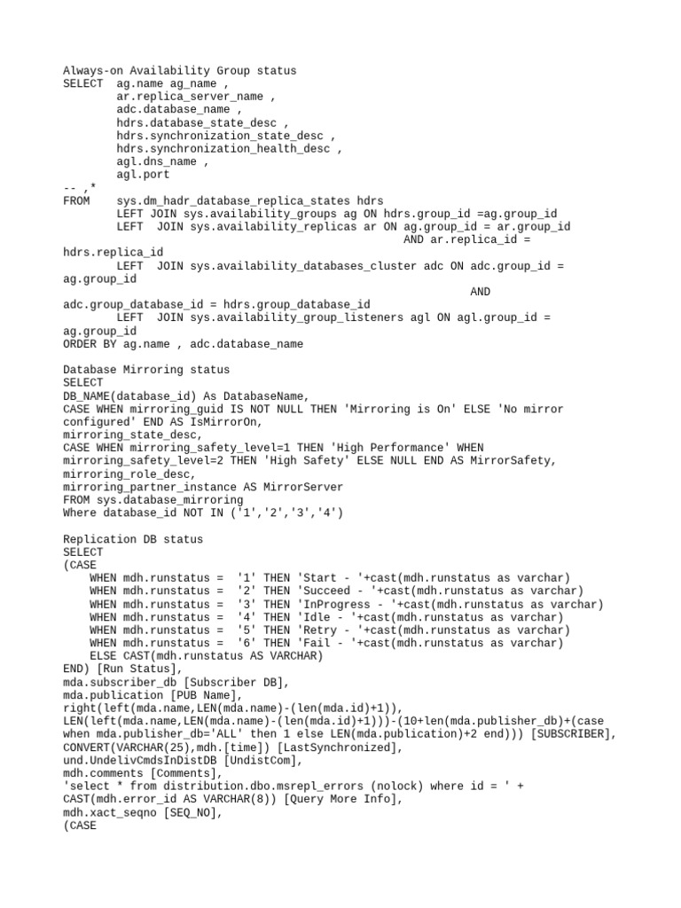Always On Mirroring Replication Status | PDF | Data Management | Databases