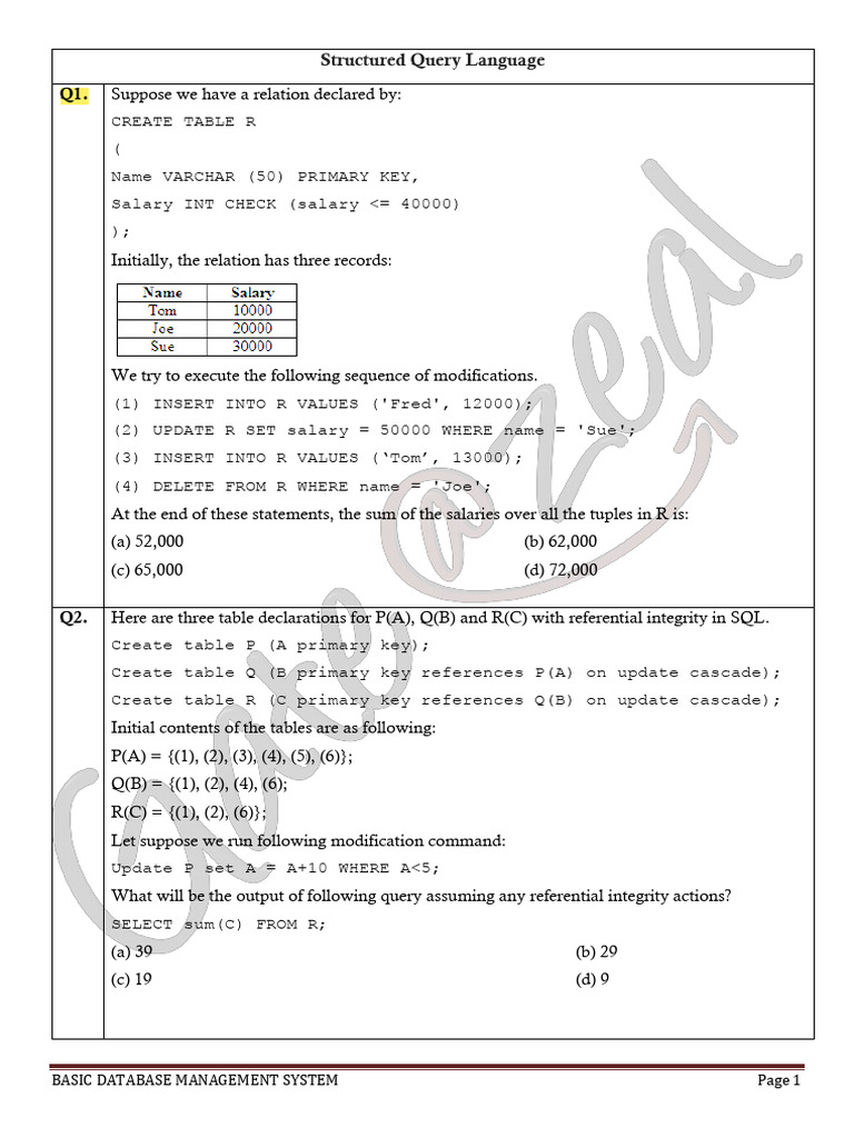 DBMS Basic Sheet | PDF | Relational Model | Relational Database