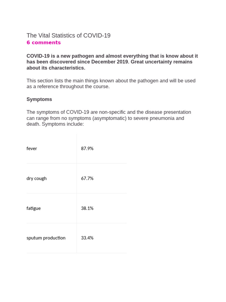 Vital Statistics of Covid 19 | PDF | Microbiology | Immunology