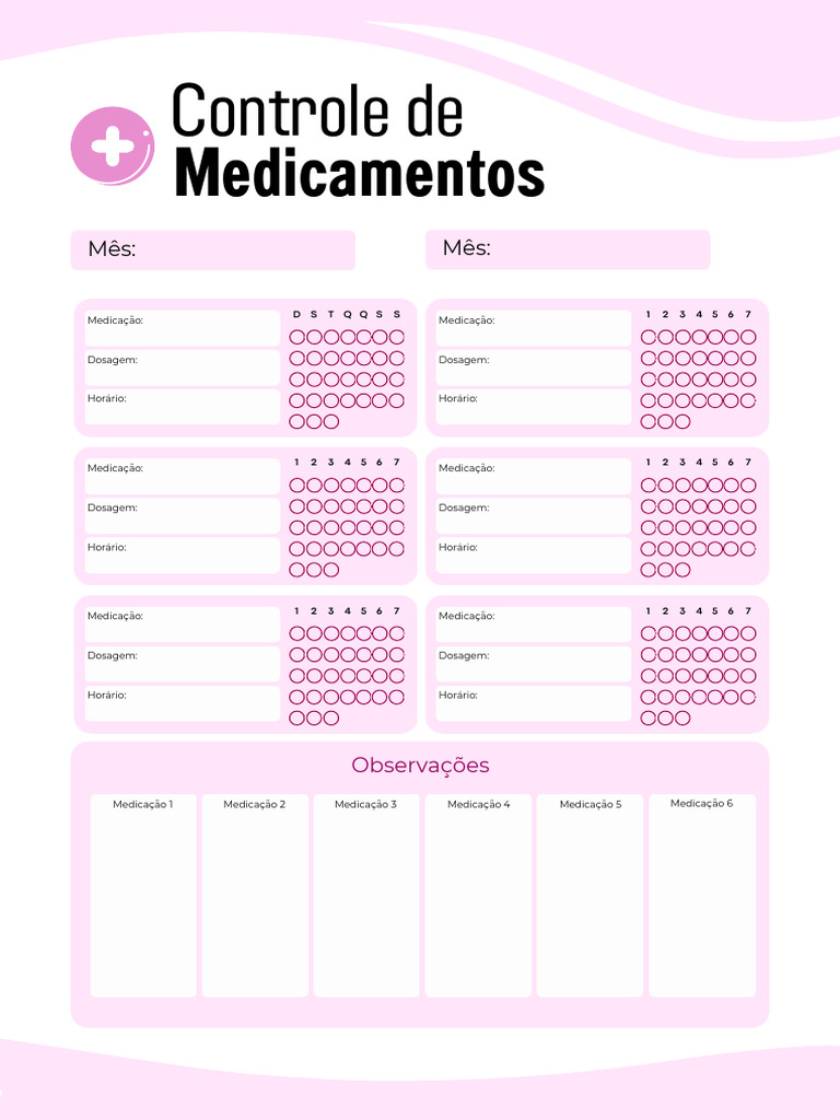 Documento A4 de controle de medicamentos mensal | PDF