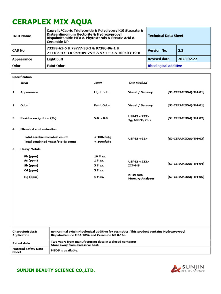 CERAPLEX MIX AQUA: Cosmetic Additive Data | PDF