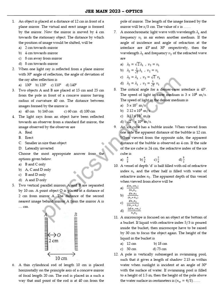 JEE Main 2023 Optics Questions Guide | PDF | Wavelength | Electrodynamics
