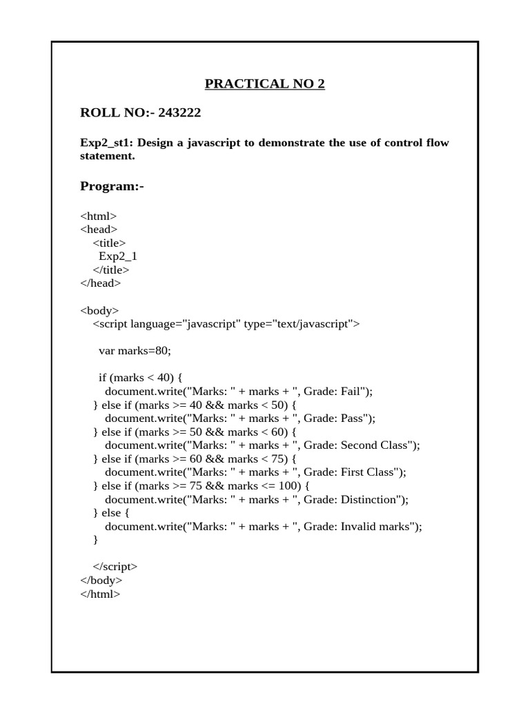 PRACTICAL NO 2_Harshal_css | PDF | Java Script | Control Flow