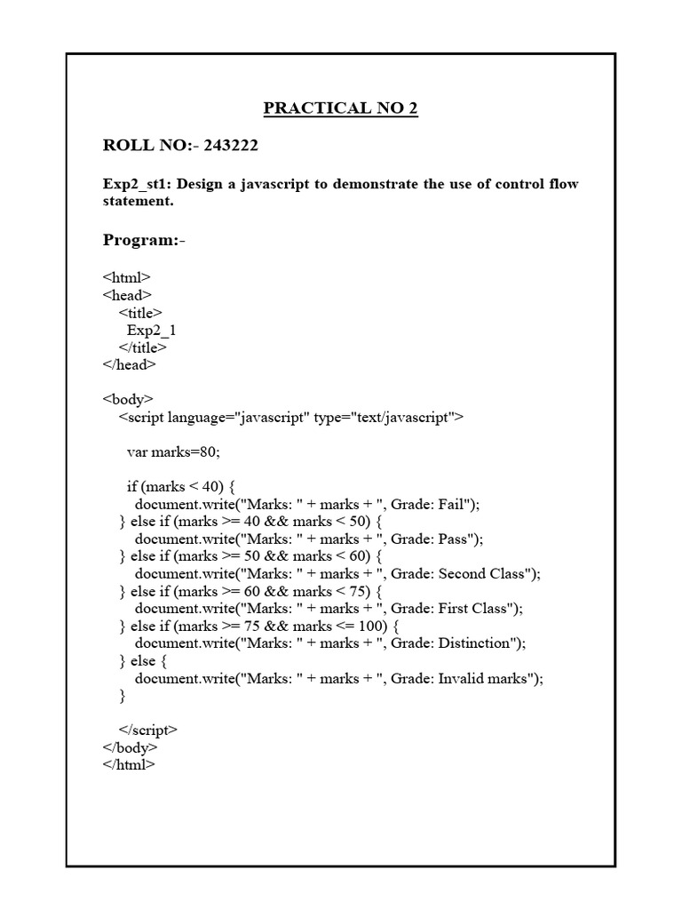 PRACTICAL NO 2 - Harshal - Css | PDF | Java Script | Control Flow