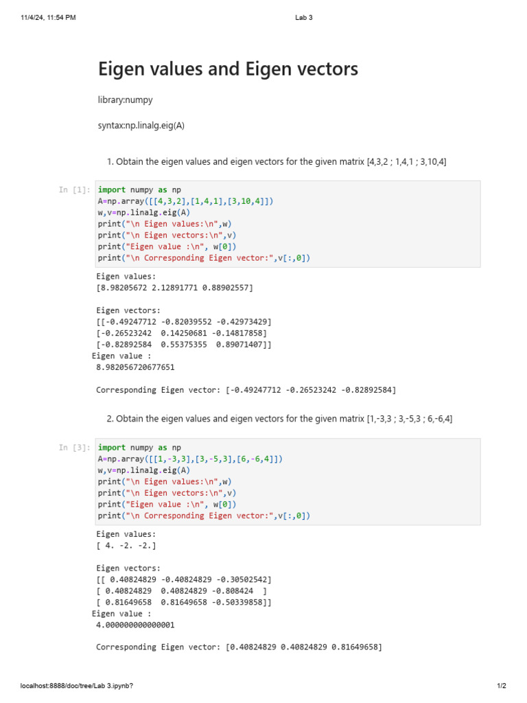 Lab 3 Eigen Values and Eigen Vectors | PDF | Functional Analysis | Algorithms