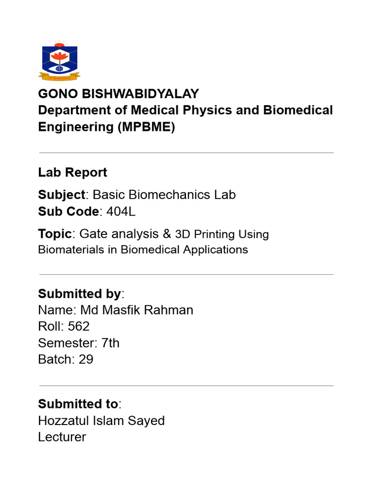 Gate Analysis & 3D Printing Lab Report | PDF