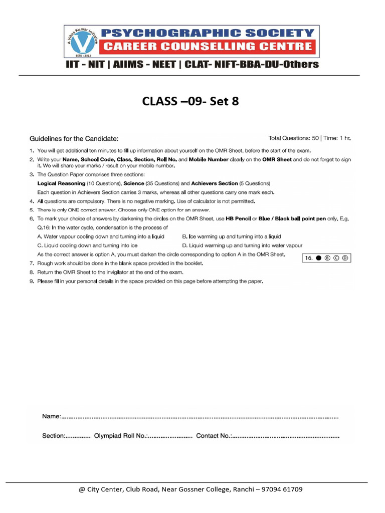 Class 09-NSO-Set 8 | PDF