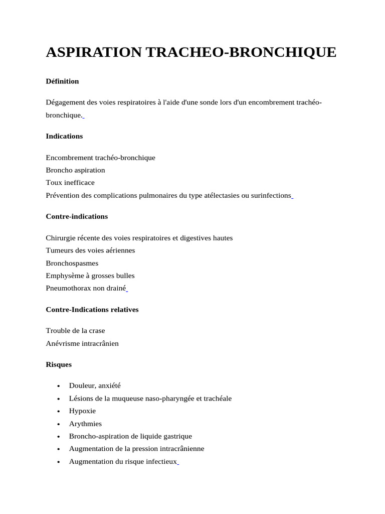 Aspiration Trachéo-Bronchique : Guide Pratique | PDF | Médecine ...